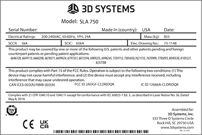 SLA 750 Label Installation Diagram